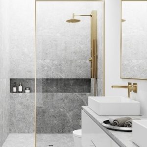 900mm Gold Frameless Walk-In Shower Glass | Danik Bathroomware