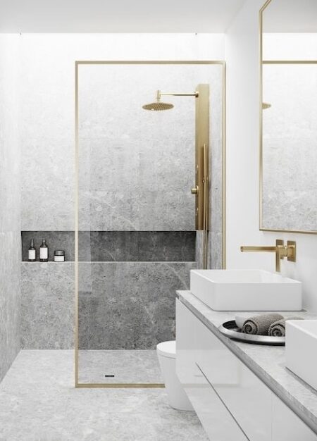 900mm Gold Frame Walk-In Shower Glass | Danik Bathroomware