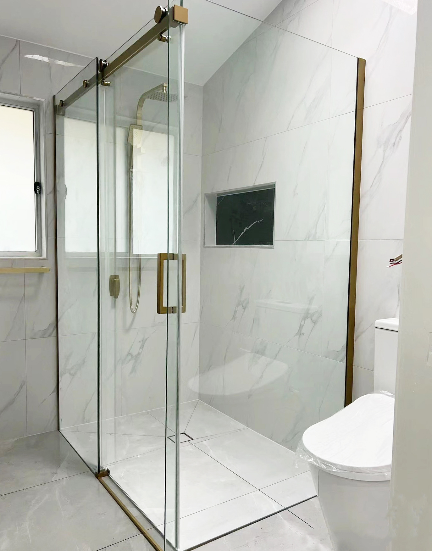 Buy Frameless brushed gold shower box in NZ - | Danik Bathroom
