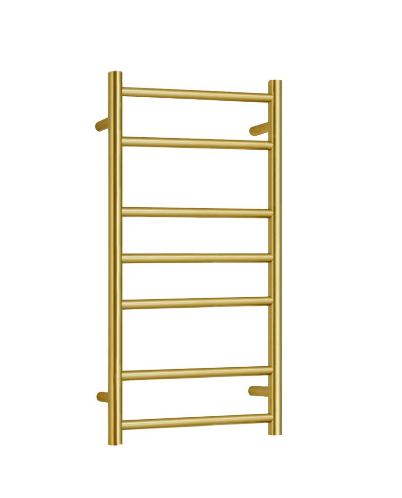 7 Bar Round Profile Heated Towel Rail – Brushed Gold